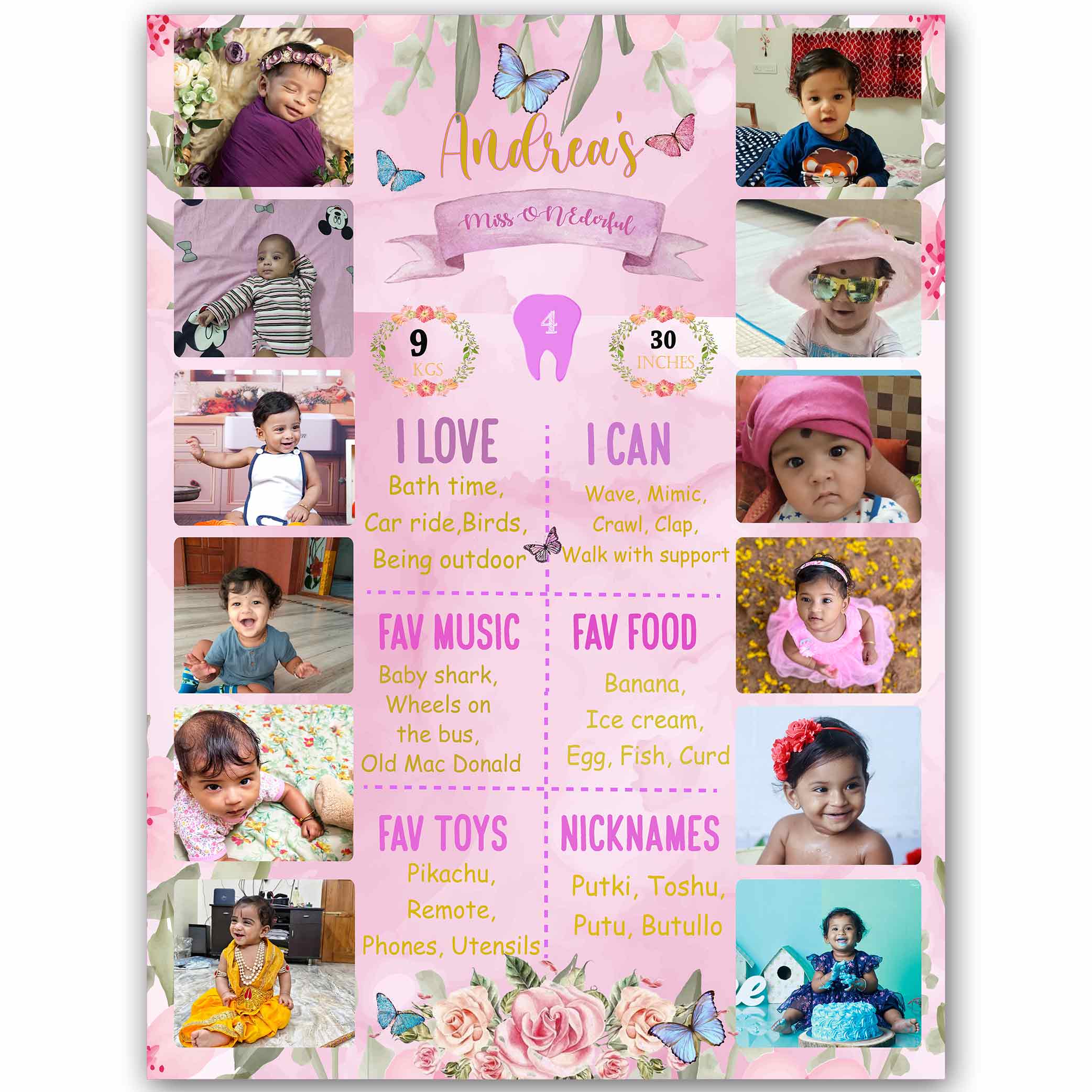 Buy Pink Butterfly Theme Birthday Chalkboard / Milestone Board for Kids ...