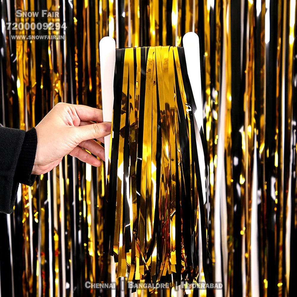 Metallic Foil Fringe Backdrop Curtains – Snow Fair