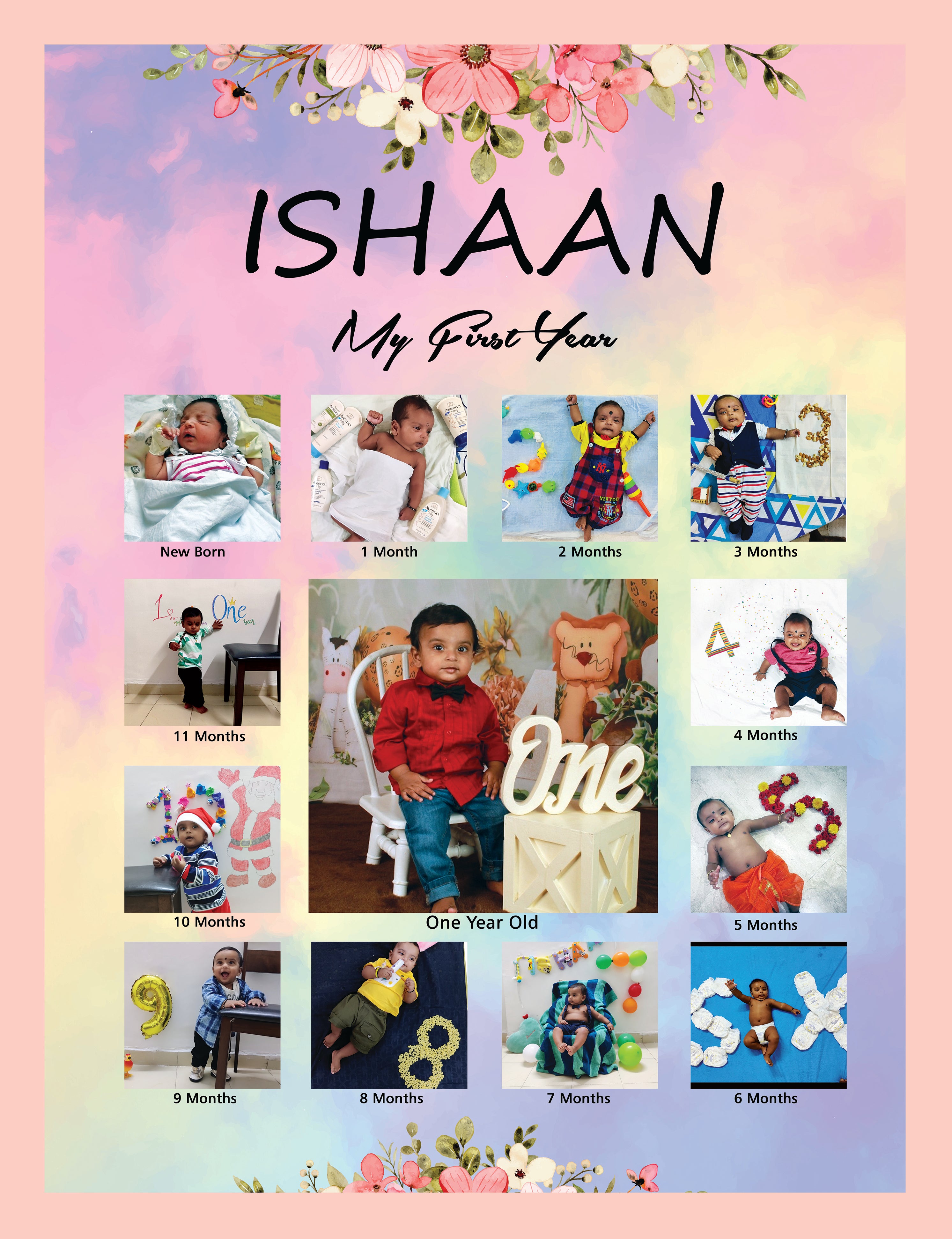 One Year - 12 Months Photo Collage Board - For First Birthday Model ...
