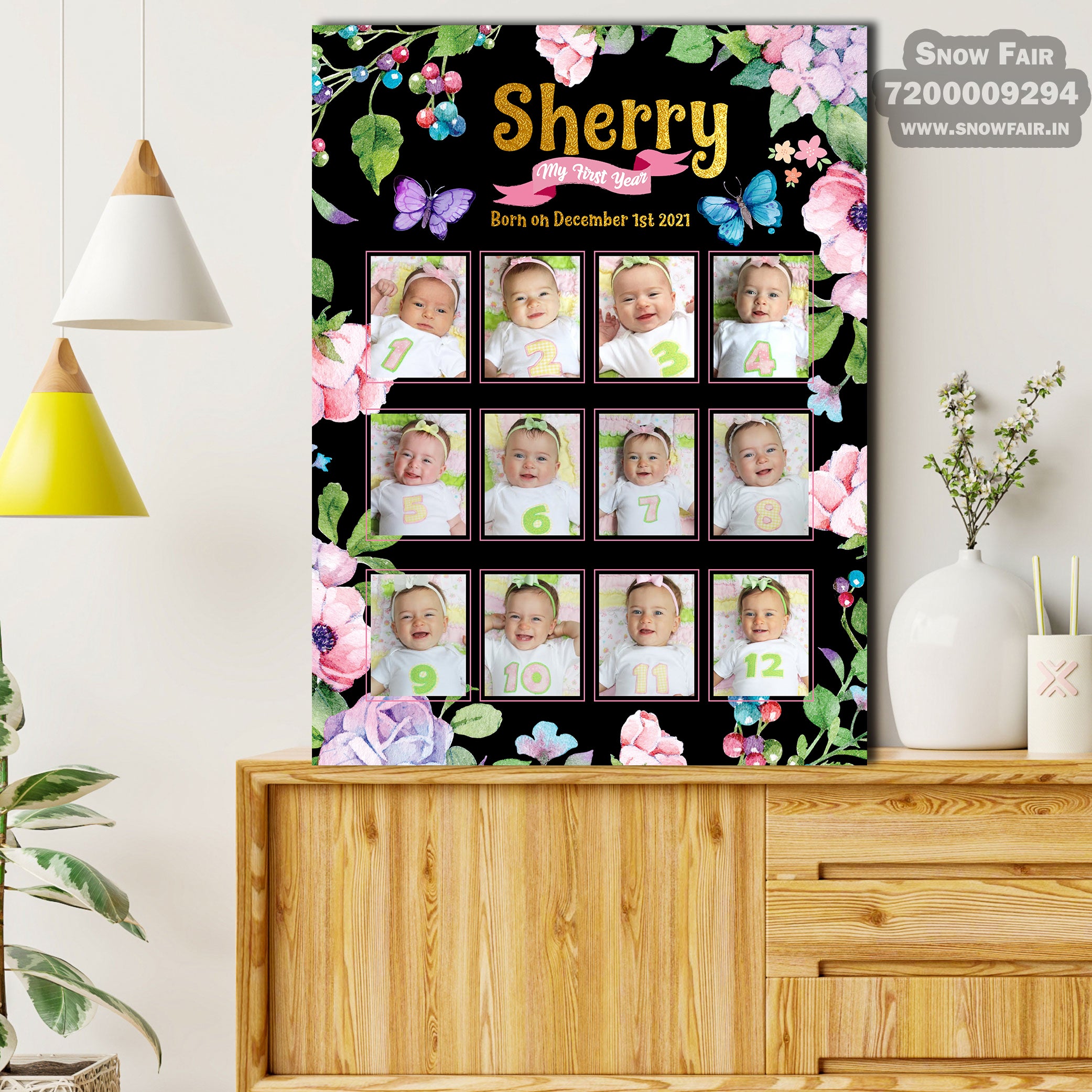 One Year - 12 Months Photo Collage Board - For First Birthday - Butter ...