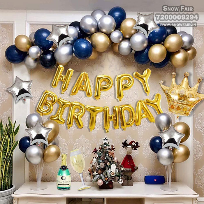 Snow Fair Birthday Party Kit with Blue Silver and Gold combo