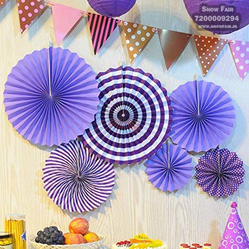 Snow Fair - Purple Color Paper Fan Set For Party Decoration - 6 Piece
