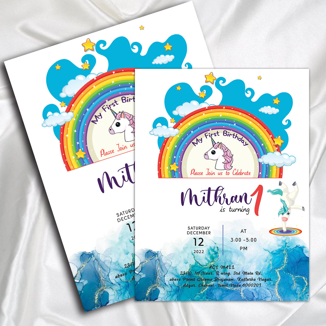 Unicorn Theme E invitation – Snow Fair